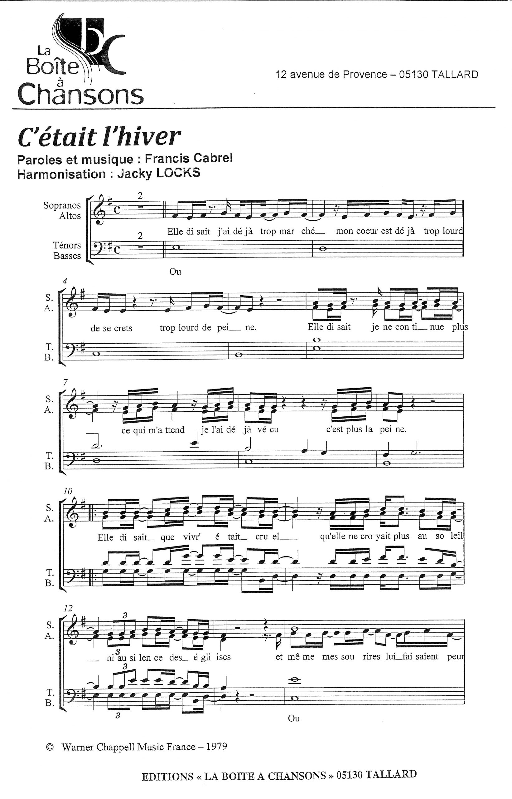 C'ETAIT L'HIVER - La Boîte à Chansons