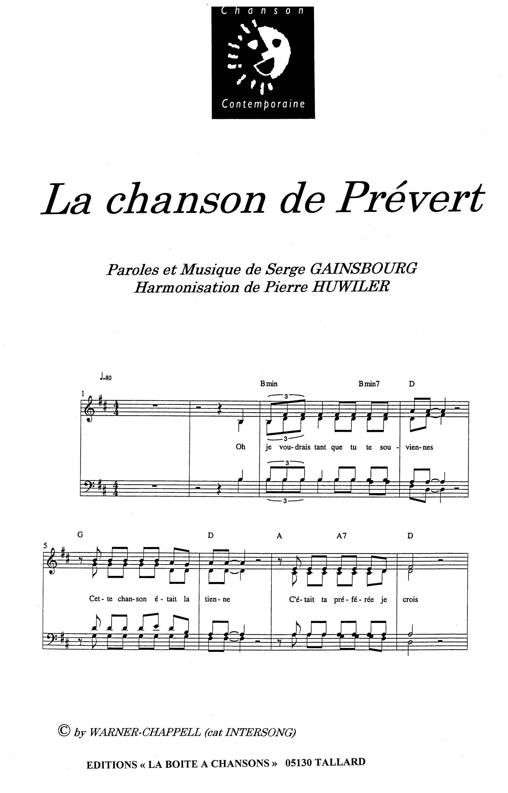 CHANSON DE PREVERT (LA) - La Boîte à Chansons