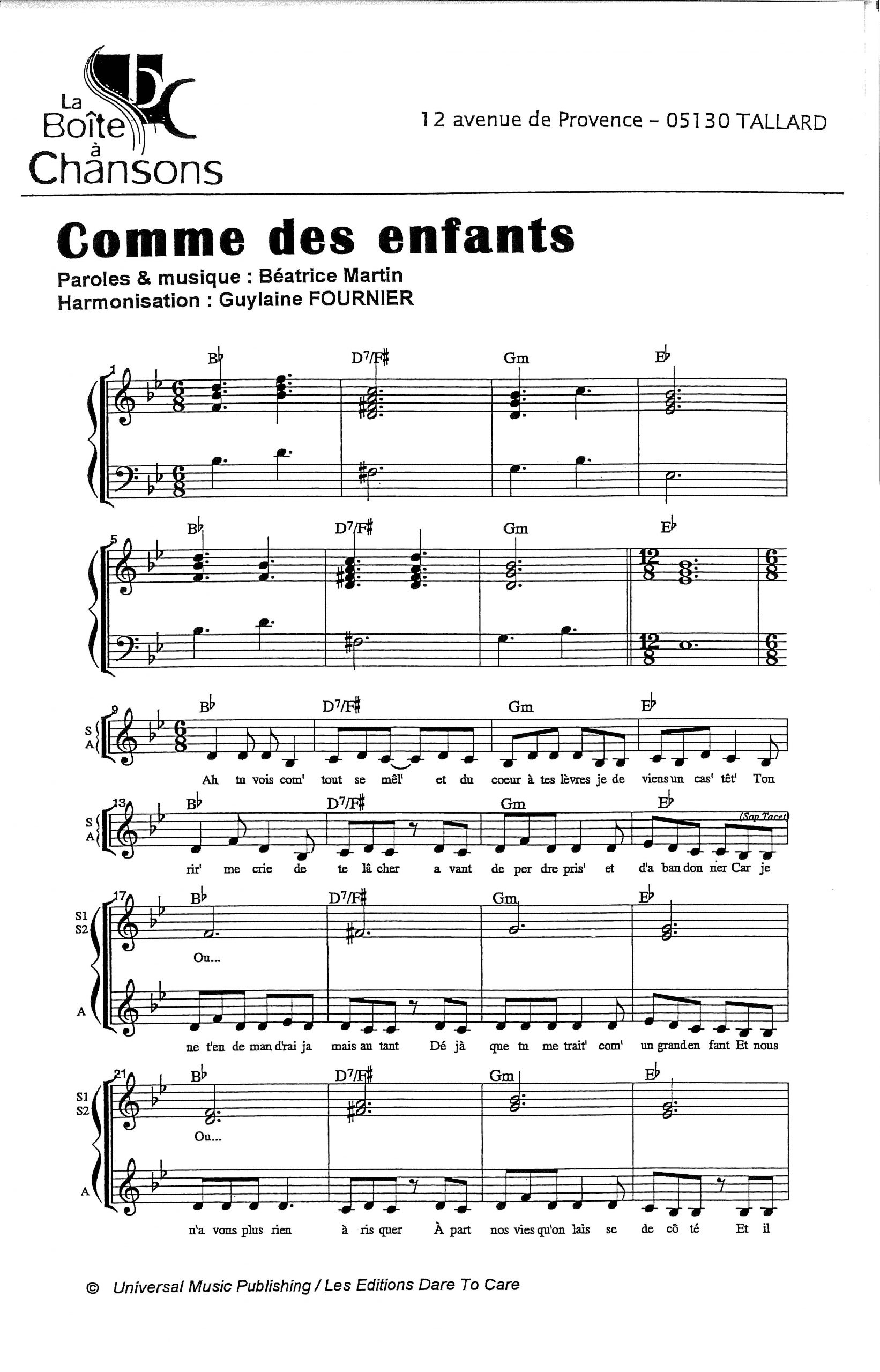 COMME DES ENFANTS - La Boîte à Chansons