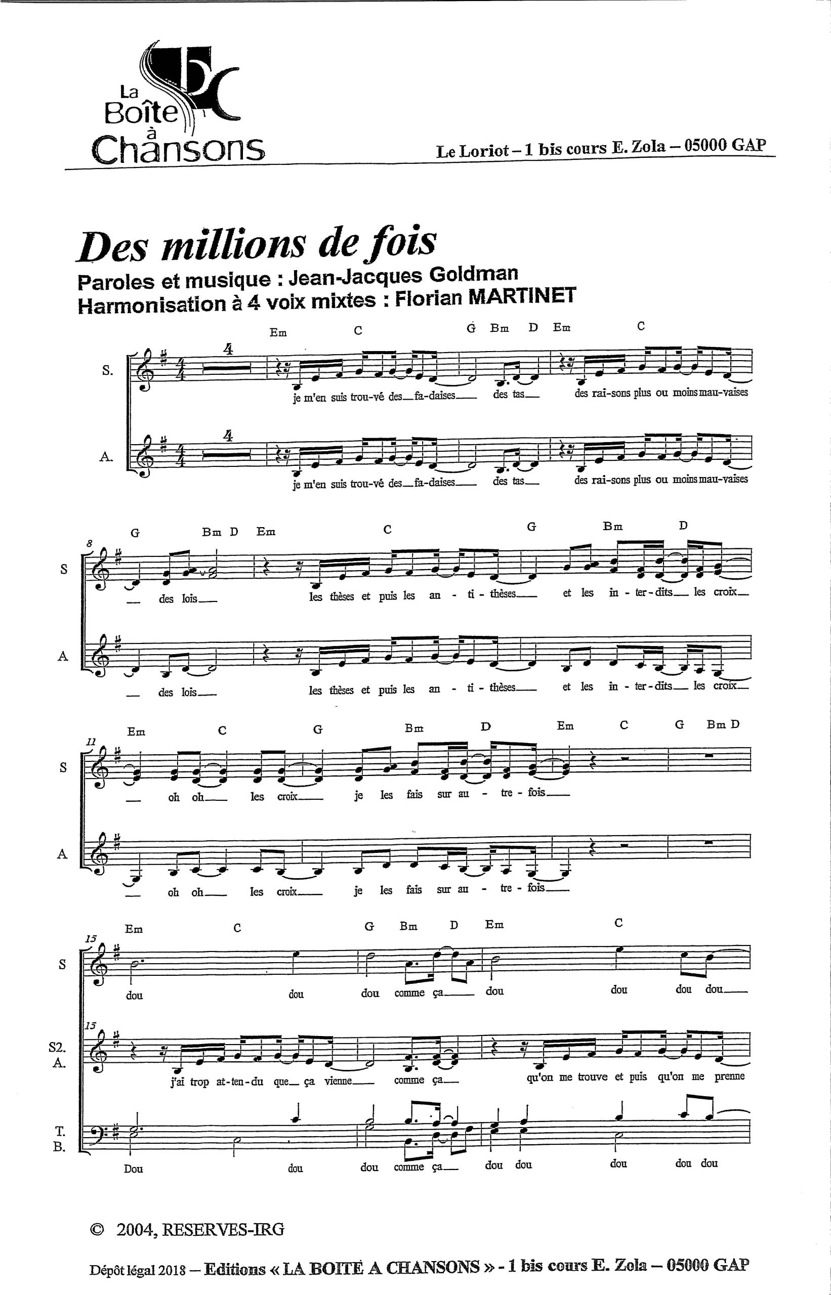 DES MILLIONS DE FOIS - La Boîte à Chansons