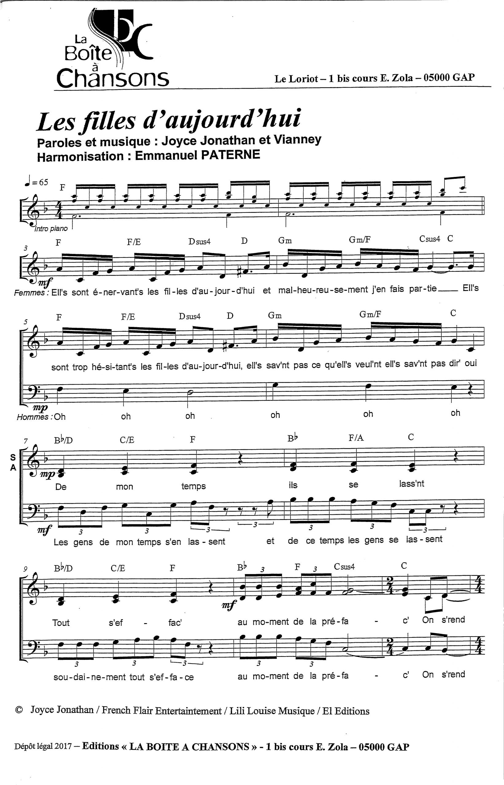FILLES D'AUJOURD'HUI - La Boîte à Chansons