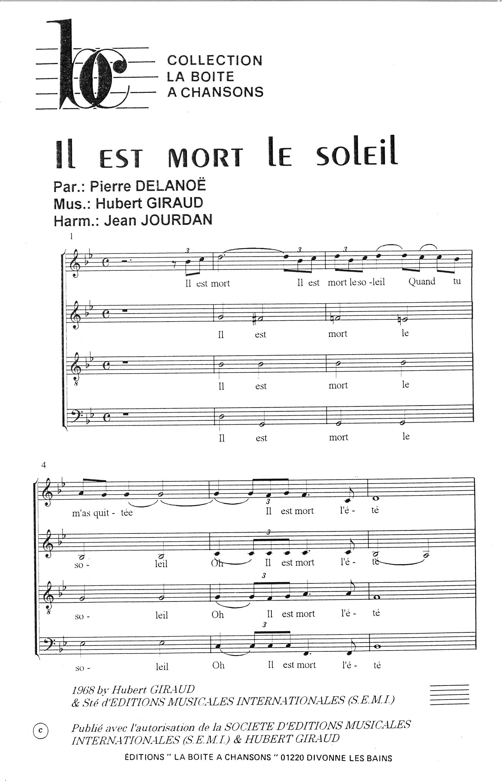 IL EST MORT LE SOLEIL - La Boîte à Chansons