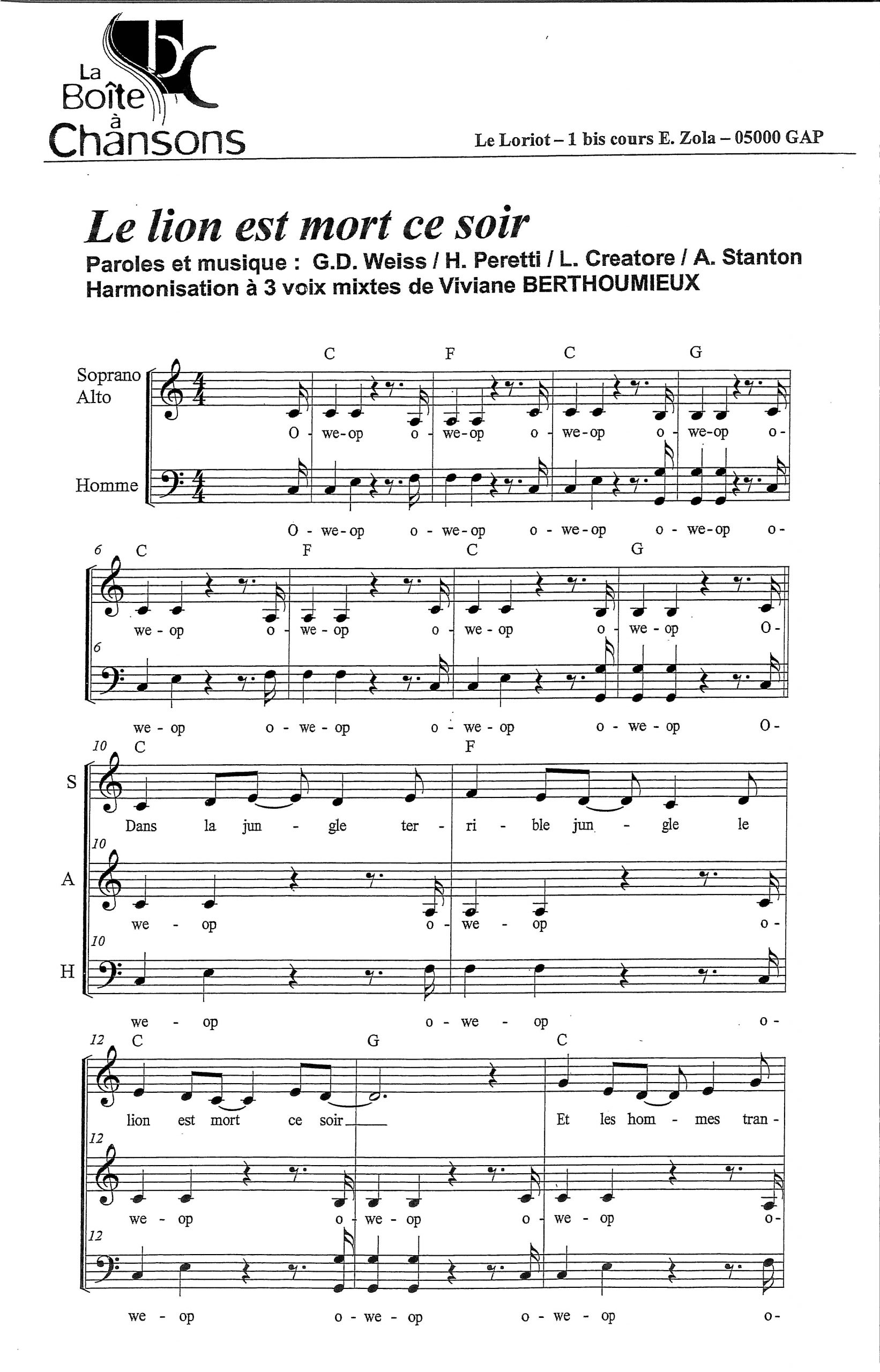 LION EST MORT CE SOIR (le) - La Boîte à Chansons