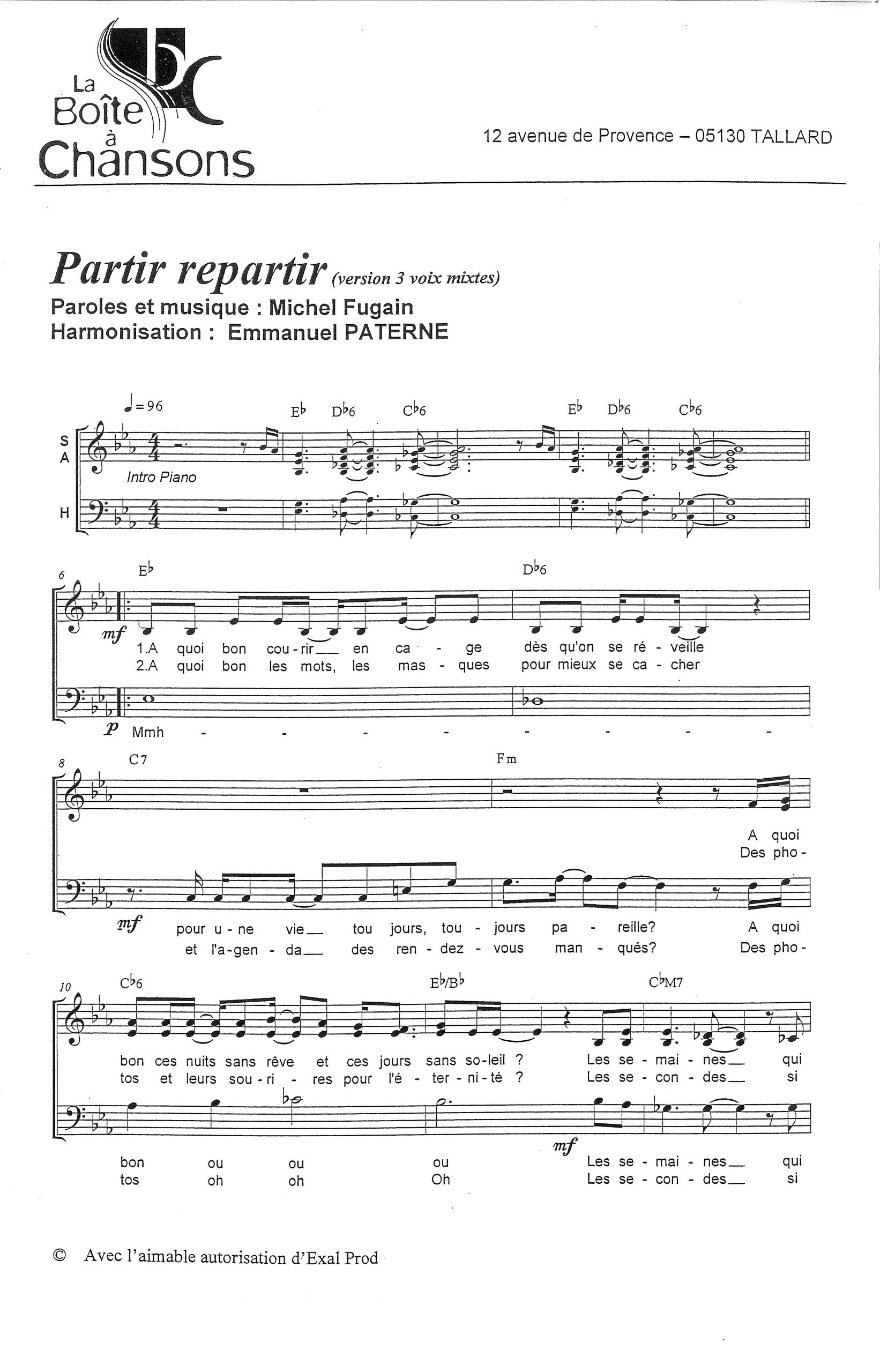 PARTIR REPARTIR- 3 voix - La Boîte à Chansons