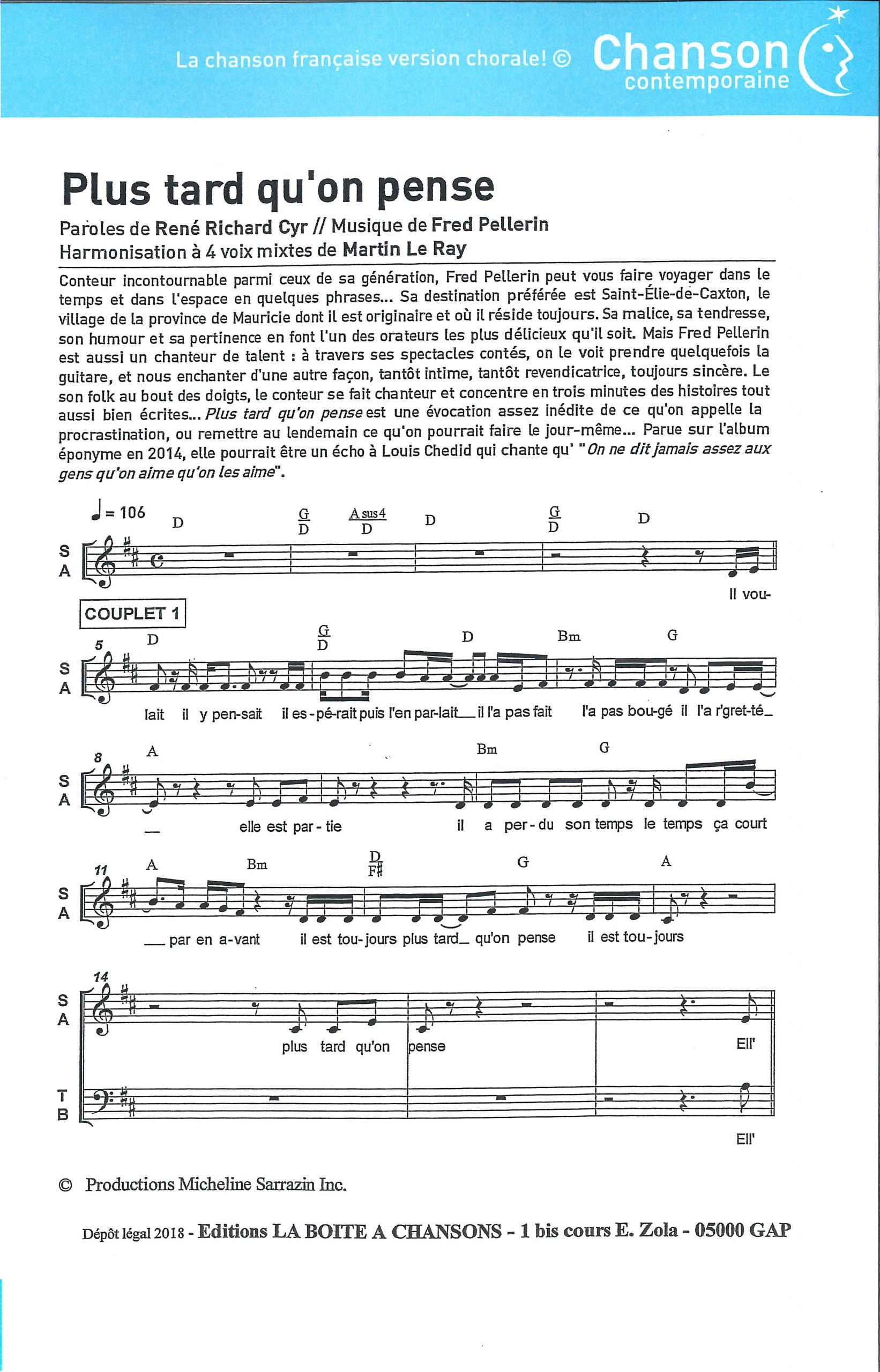 PLUS TARD QU'ON PENSE - La Boîte à Chansons