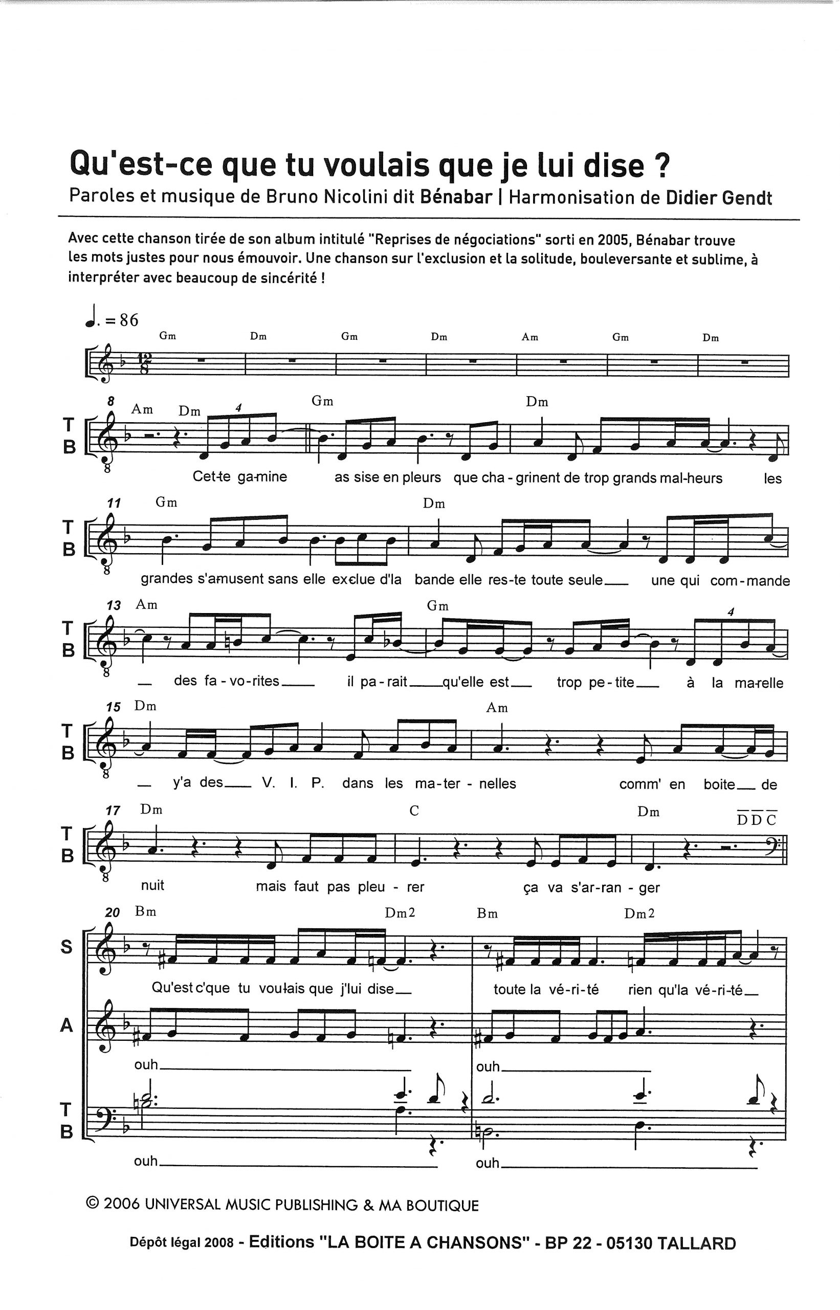 QU'EST-CE QUE TU VOULAIS QUE JE LUI DISE - La Boîte à Chansons