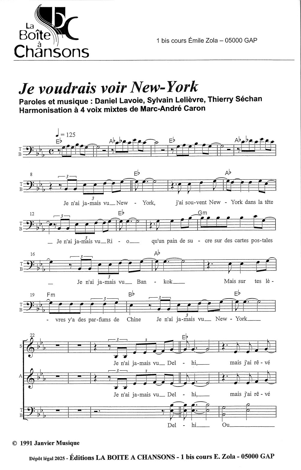 JE VOUDRAIS VOIR NEW YORK - La Boîte à Chansons